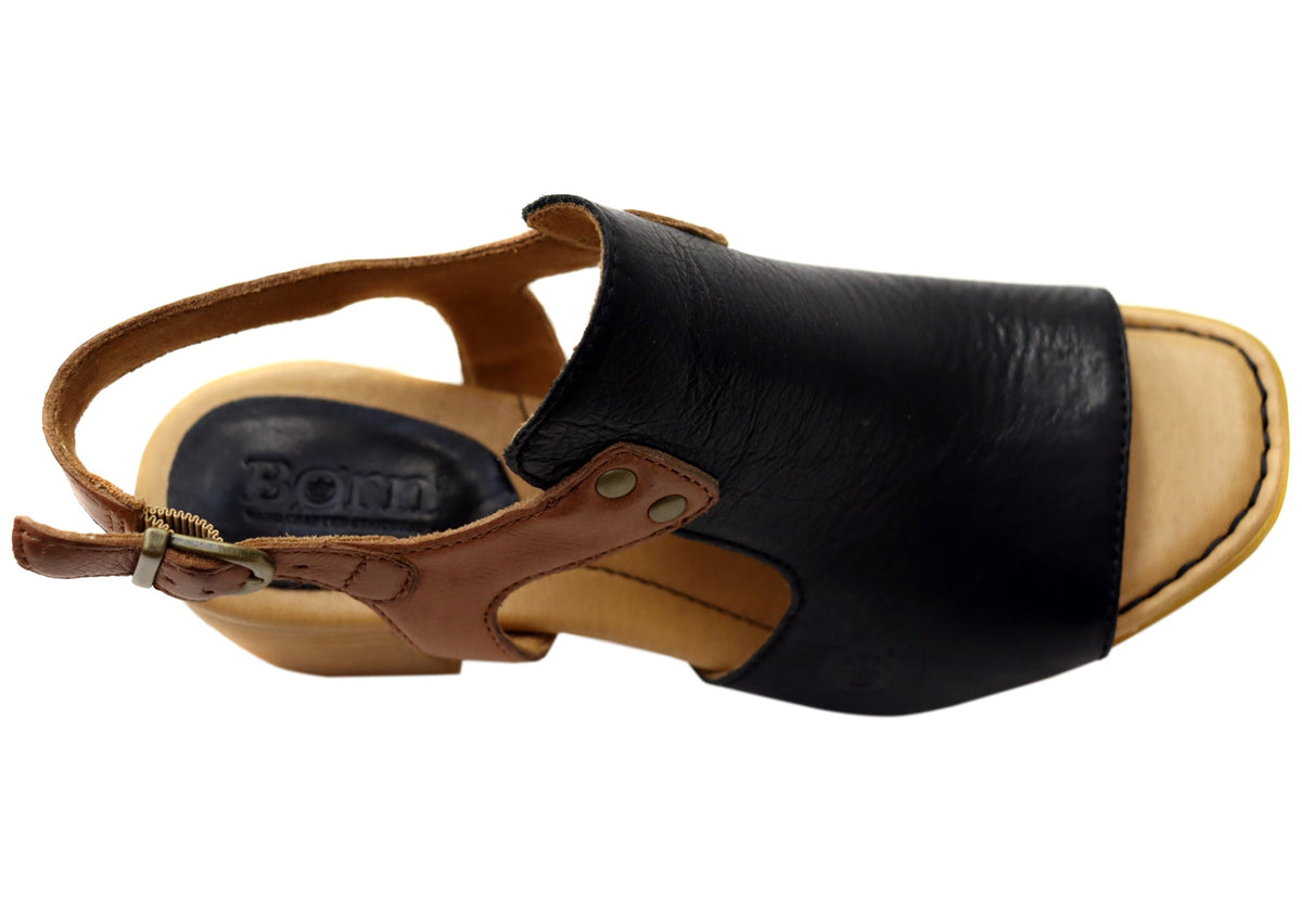 Born Sylvie Womens Leather Mid Heel Sandals With Comfortable Footbed